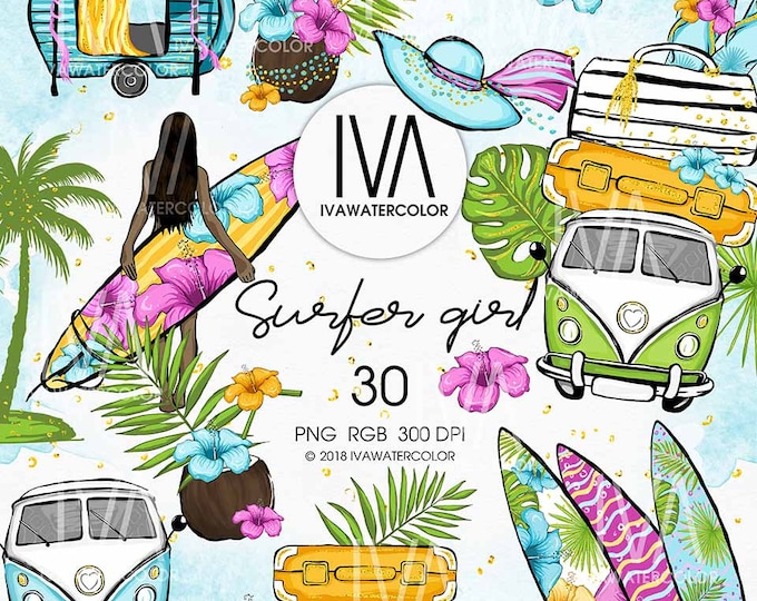 Surfing Clipart, Surf Girl Clipart, Summer Vacation Clipart, Beach ...