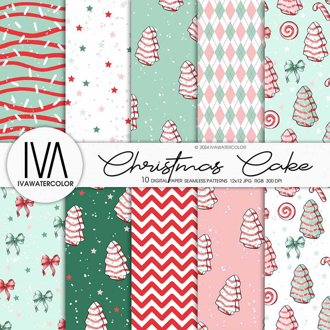 Christmas Tree Cake Seamless Pattern: Adorable Digital Paper (12x12 ...