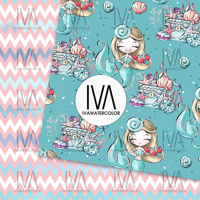 Mermaid Digital Paper, Seamless Pattern, Mermaid Background, Digital ...