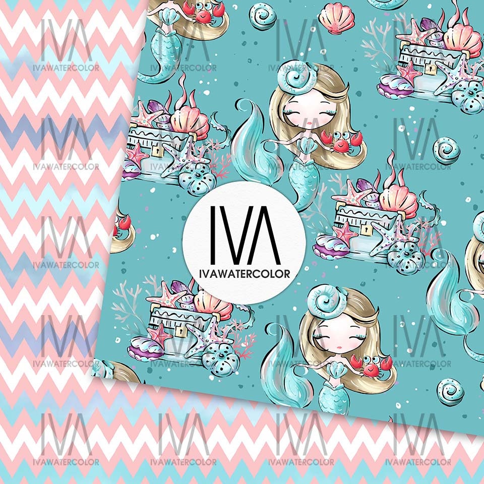 Mermaid Digital Paper, Seamless Pattern, Mermaid Background, Digital ...