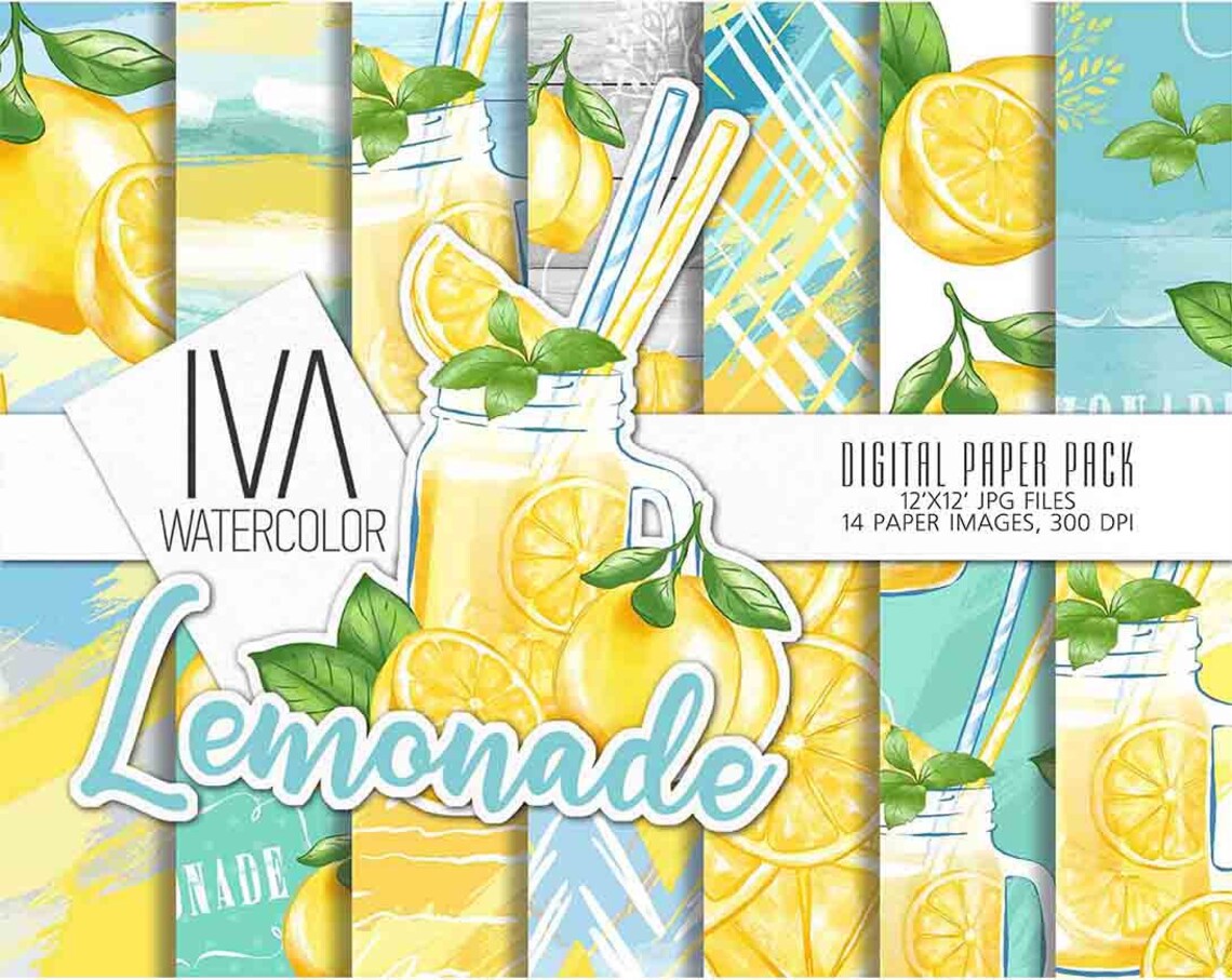 Lemon Digital Paper Lemonade Cocktail Summer Yellow Green - Etsy