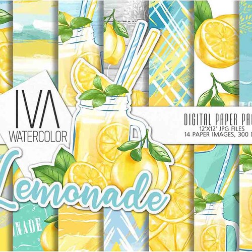 Lemon Digital Paper Lemonade Cocktail Summer Yellow Green - Etsy