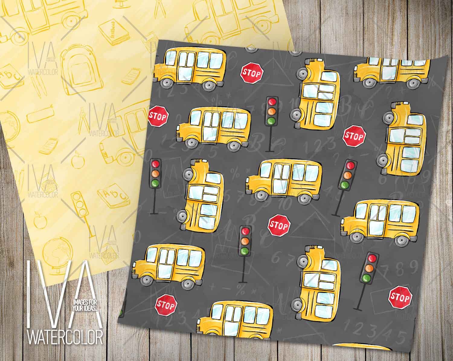 Back to School Paper Pack School Bus Digital Paper School | Etsy