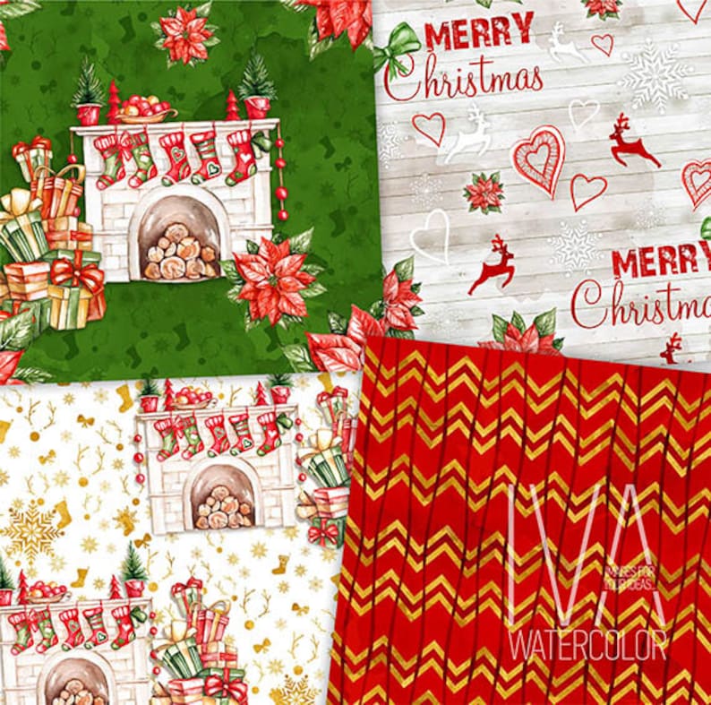 Christmas Digital Paper Pack, Seamless Pattern, Christmas Background ...