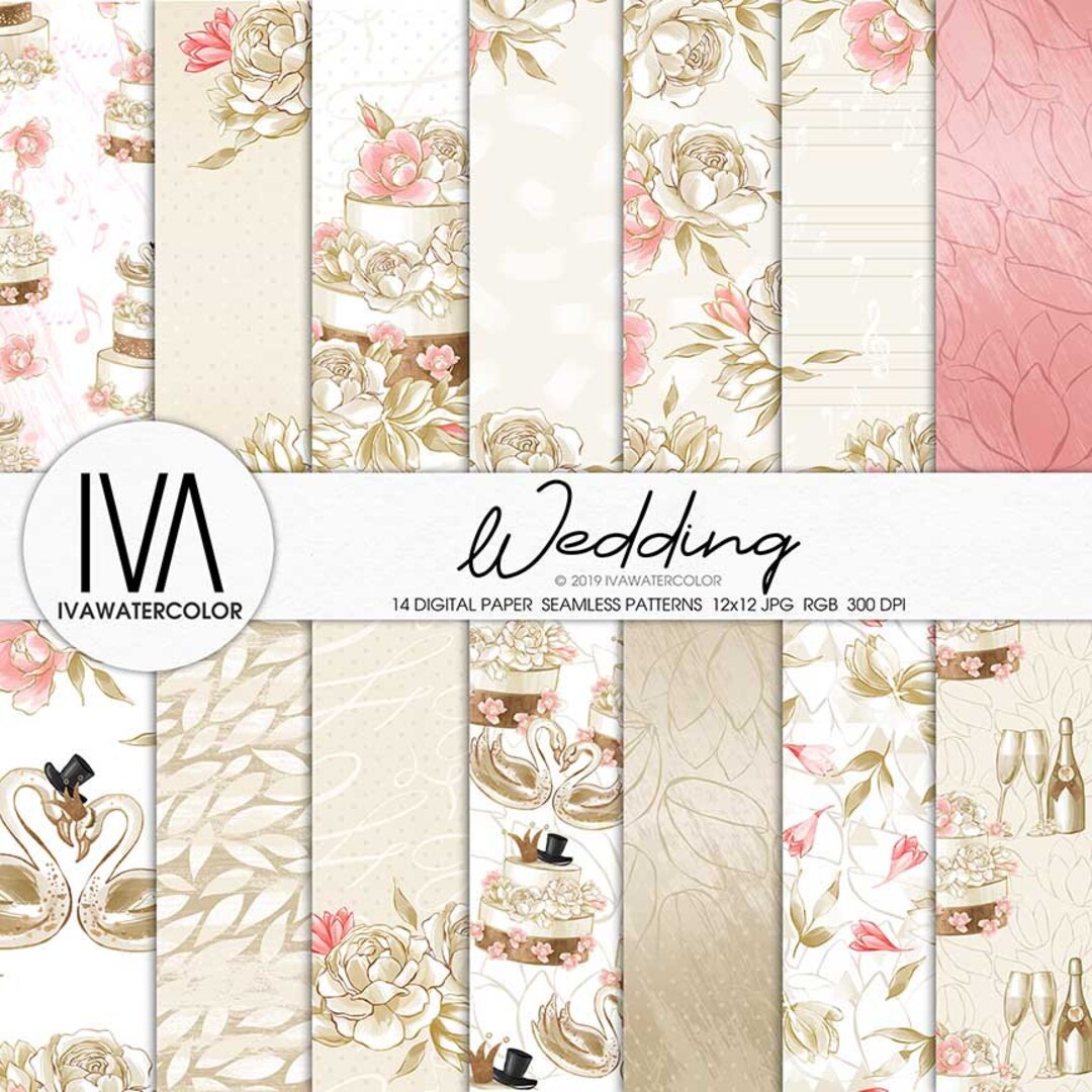 Wedding Digital Paper, Floral Digital Paper Pack, Romantic Flowers ...