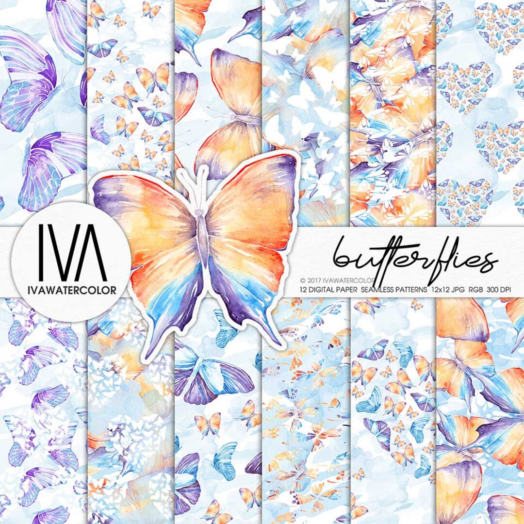 Spring Wedding Digital Paper, Watercolor Butterfly Pattern, Seamless ...