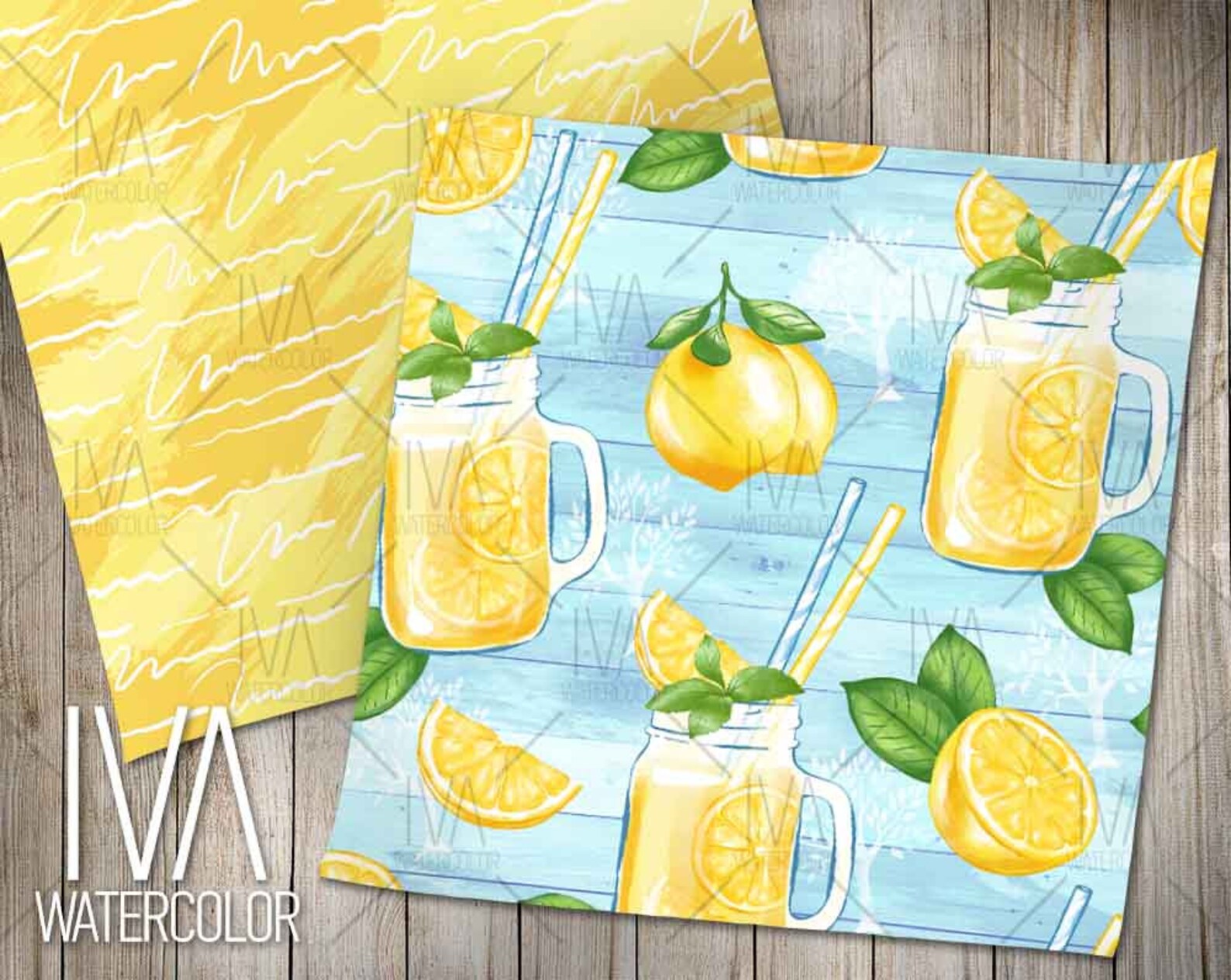 Lemon Digital Paper Lemonade Cocktail Summer Yellow Green - Etsy