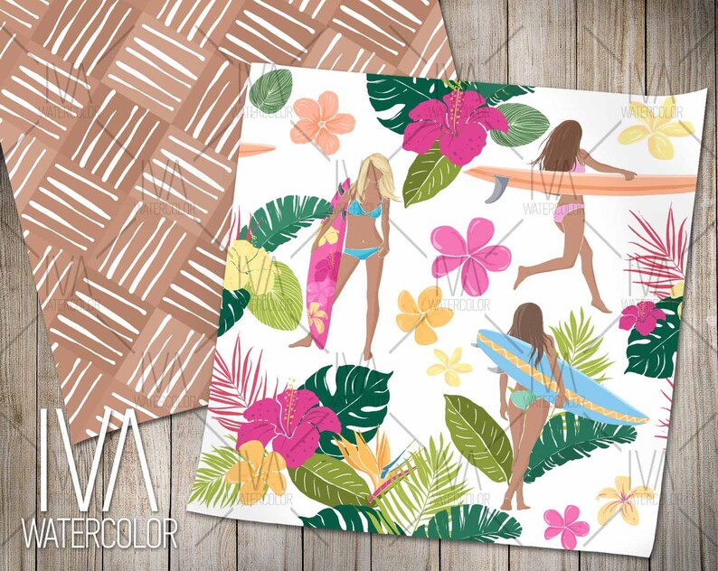 Summer Surfing Digital Paper, Summer Digital Paper, for Printing on ...