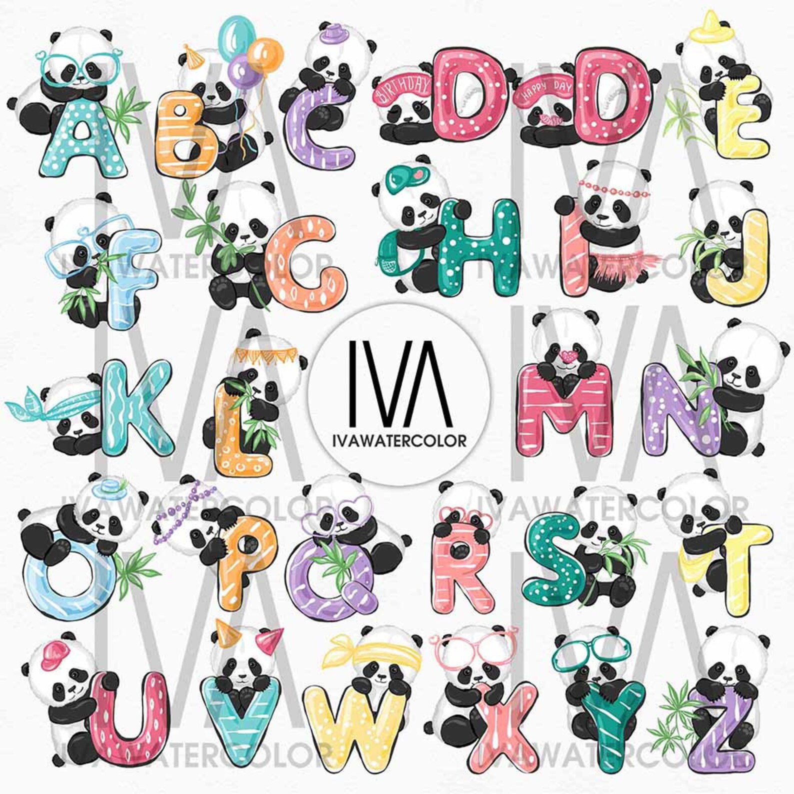 Unique Alphabet Patterns, ABC Letters Printable Clipart, Cute Panda ...