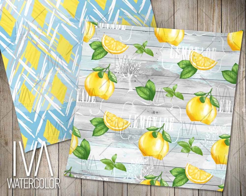 Lemon Digital Paper, Lemonade Cocktail Patterns, Summer, Yellow Green ...