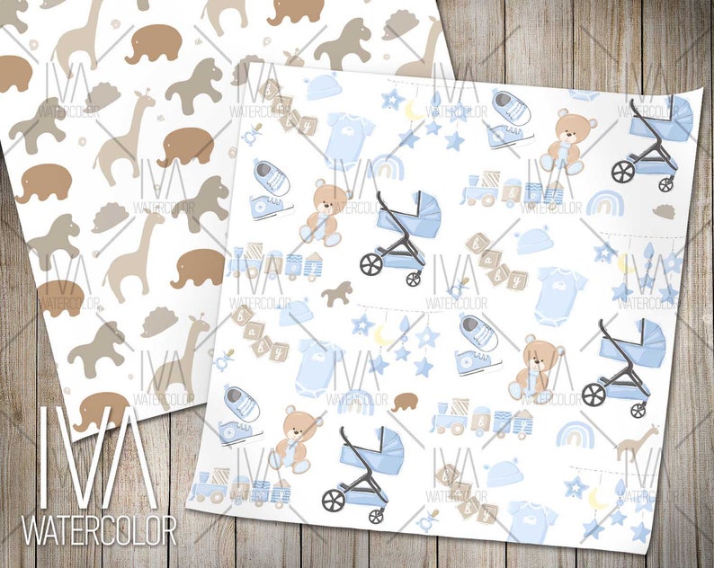 Baby Boy Digital Paper & Clipart Bundle, Kid Toys Digital Seamless ...