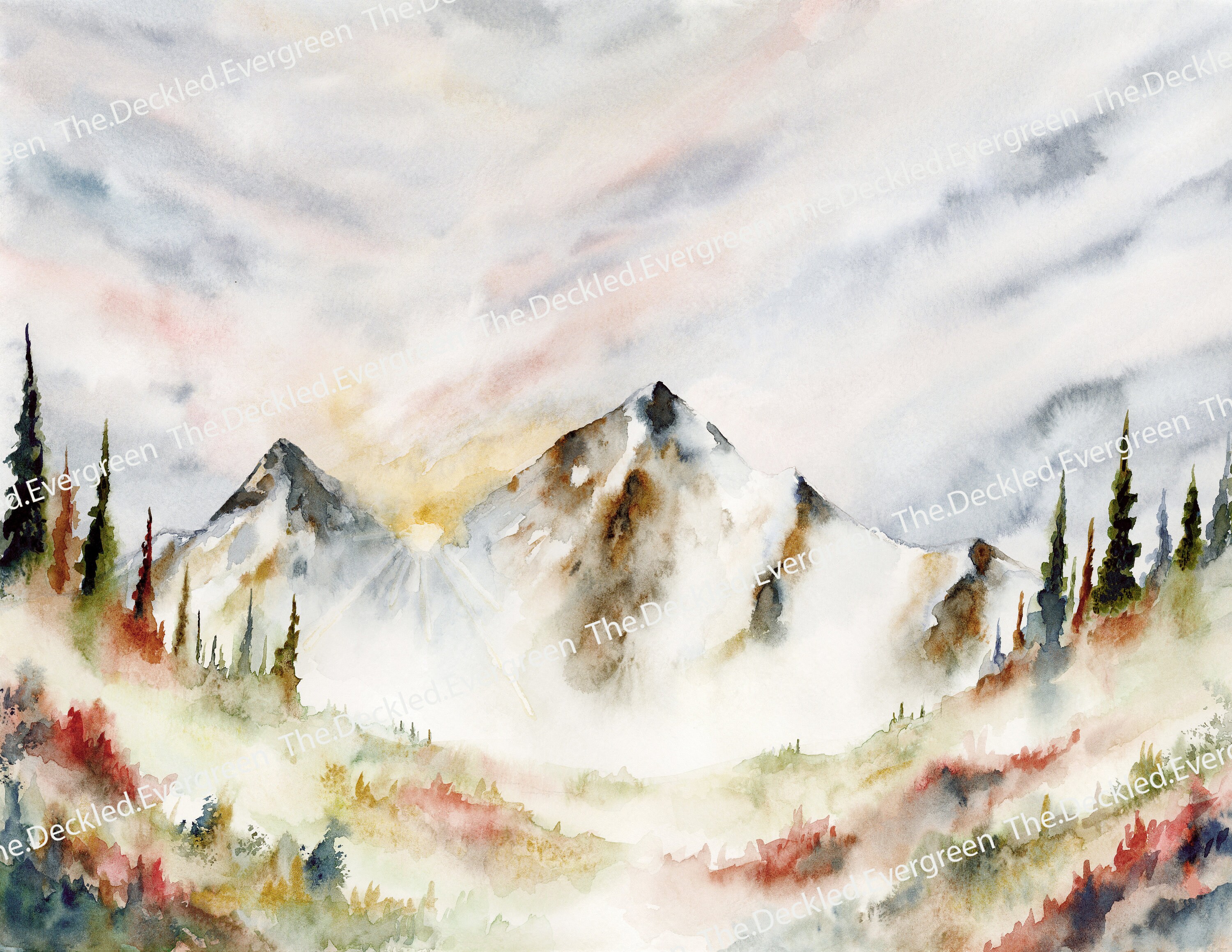 Sunrise Painting, Mountain Art, Sun Rising Art, Metallic Art, Mountain ...
