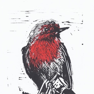 Robin 2 Colour Lino Print - Etsy