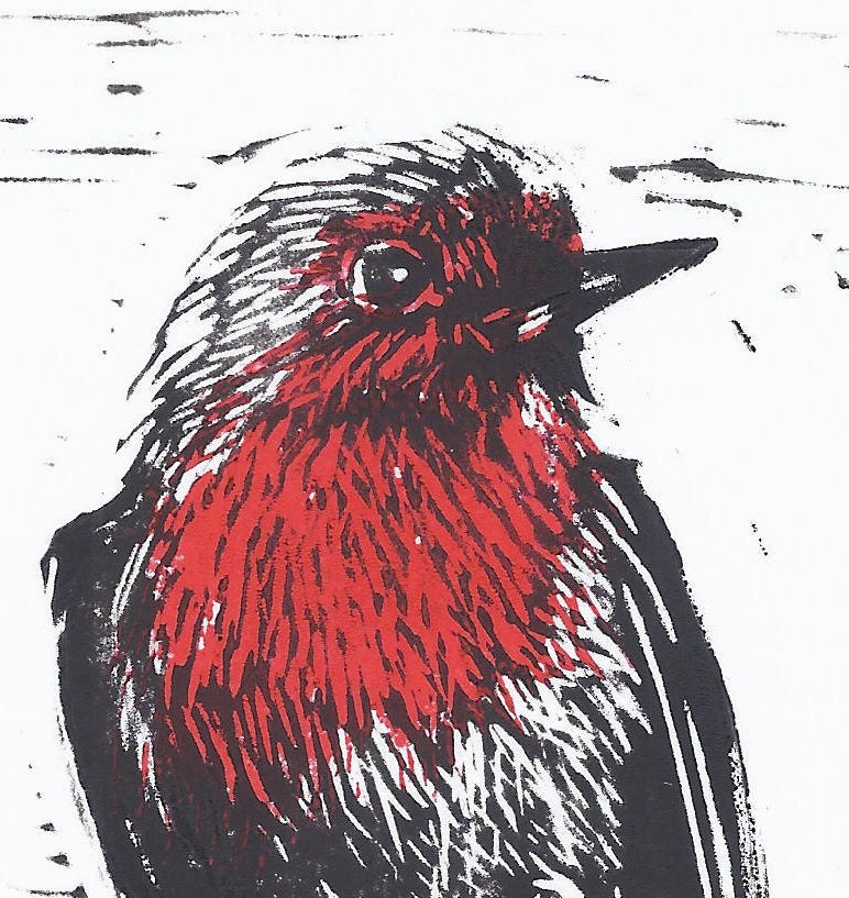 Robin 2 Colour Lino Print - Etsy