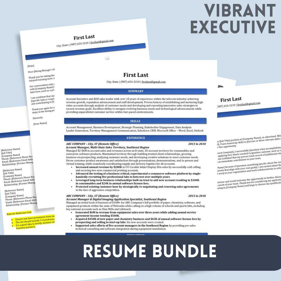 Vibrant Executive Resume Template | Ats-friendly Professional Design ...