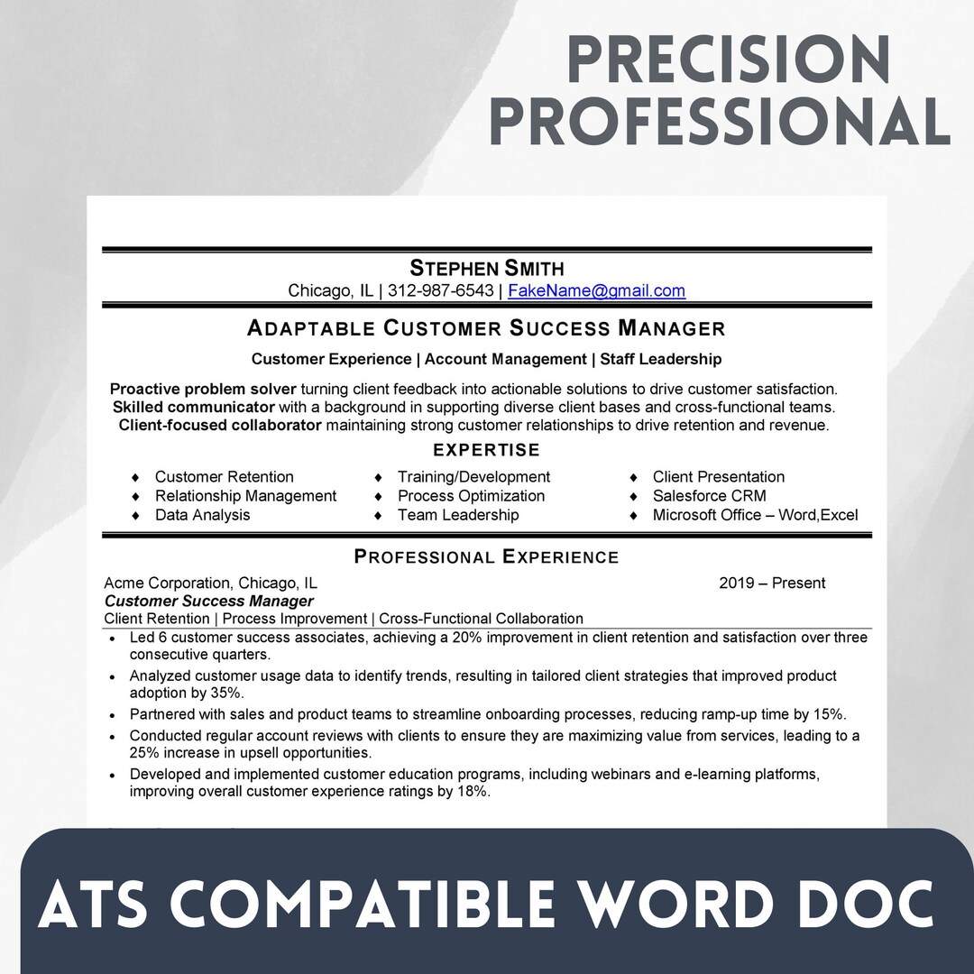Precision Professional Resume Template | Ats-friendly Design | 1 Page ...