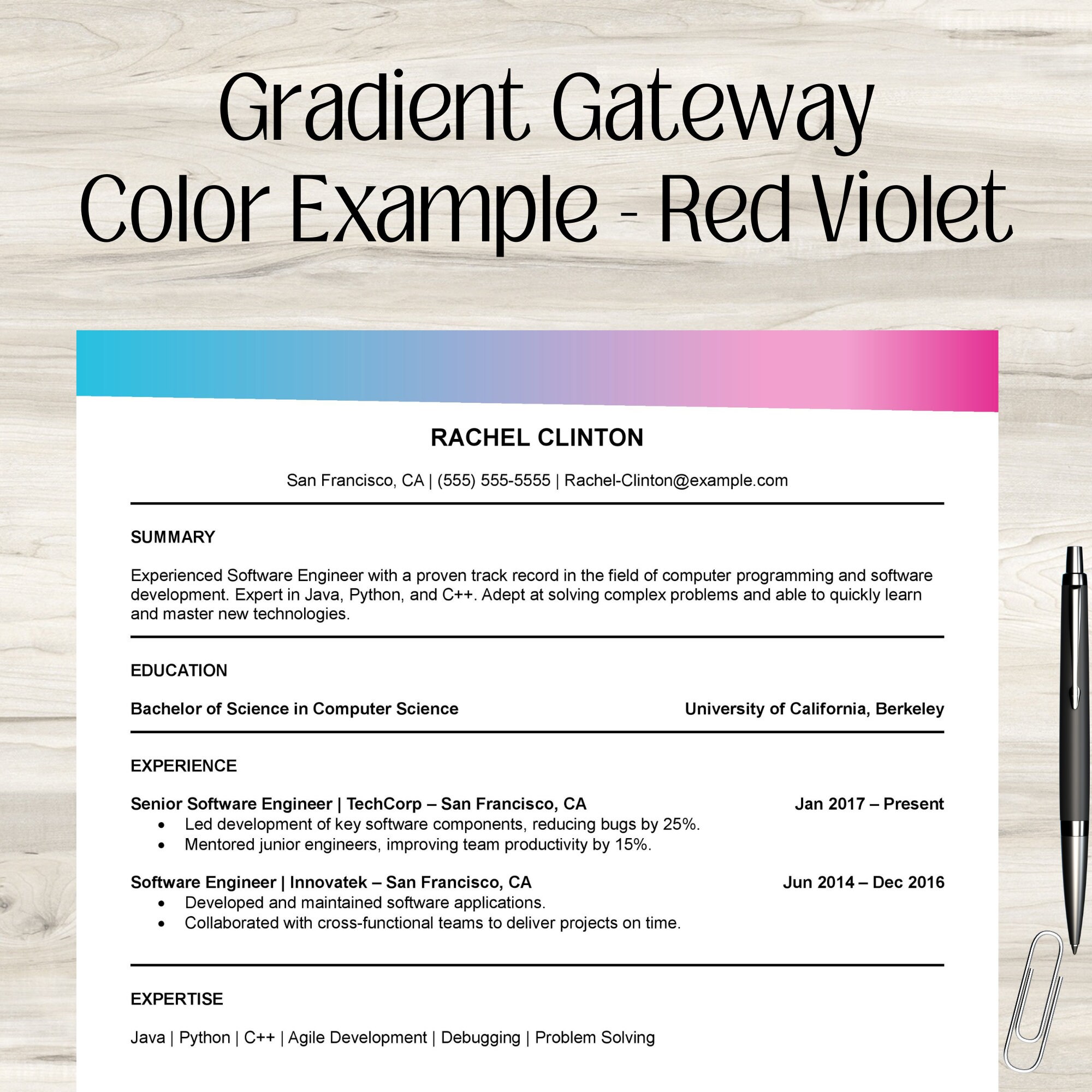 Resume Template ATS Modern Design With Color Gradients One & Two Page Resume With Cover Letter ...