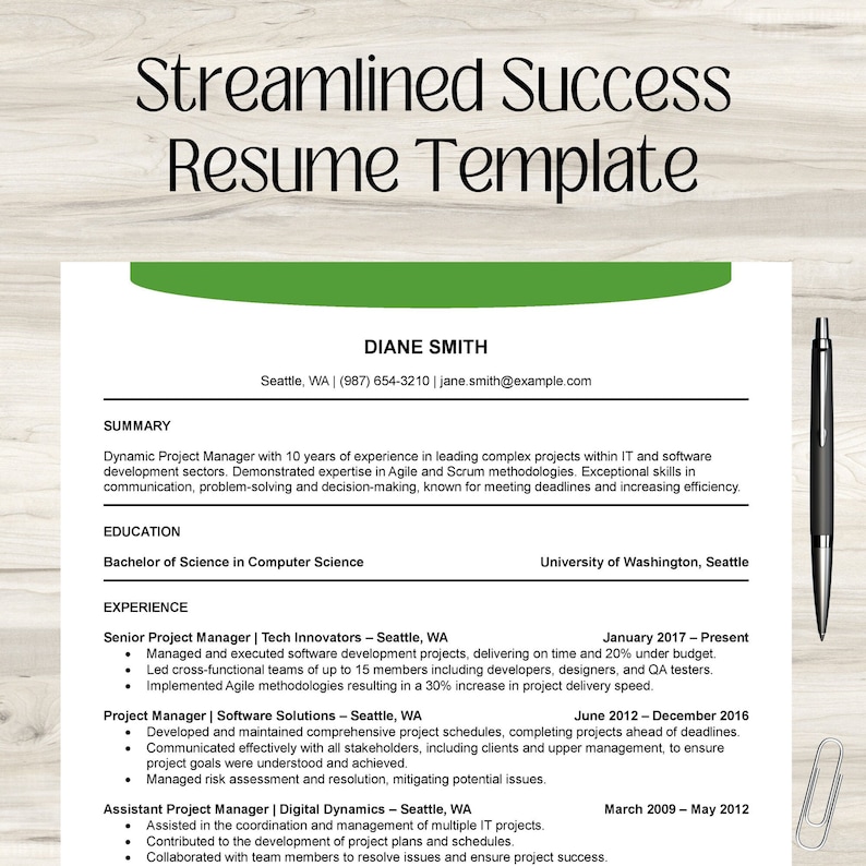 Streamlined Success Resume Template | Ats-friendly Professional Design ...