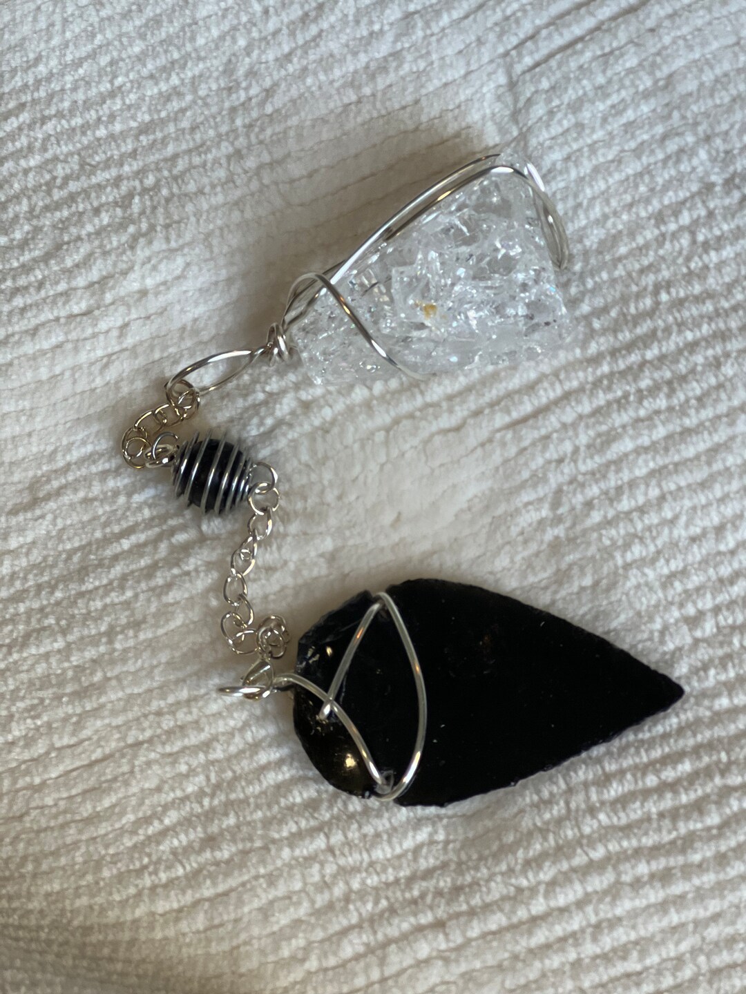 Apache Tears Obsidian Pendulum With a Quartz Crystal Handle Crackel ...