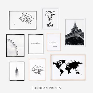 Wanderlust Gift, Gallery Wall Set, World Map Wall Art, World Map Print ...