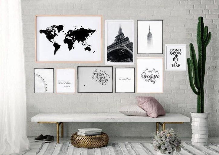 Wanderlust Gift, Gallery Wall Set, World Map Wall Art, World Map Print ...