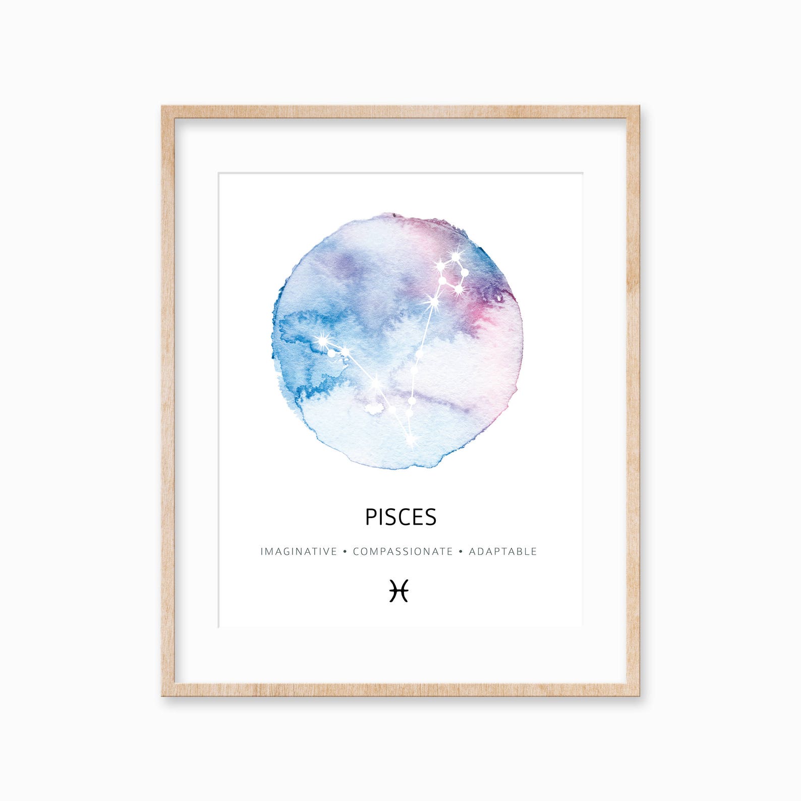 Pisces Constellation Art Print, Pisces Watercolor Print, Pisces ...