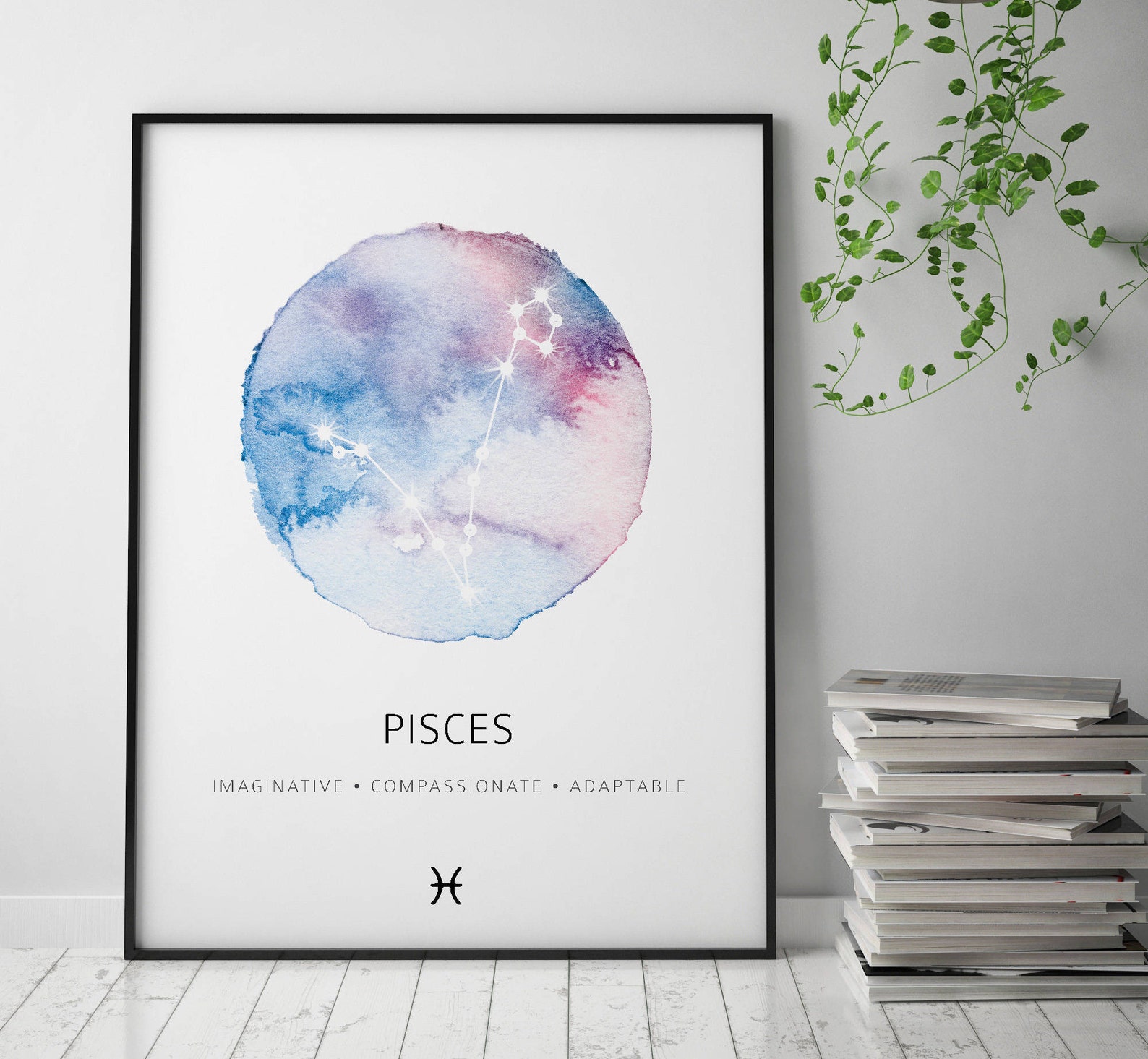 Pisces Constellation Art Print, Pisces Watercolor Print, Pisces ...