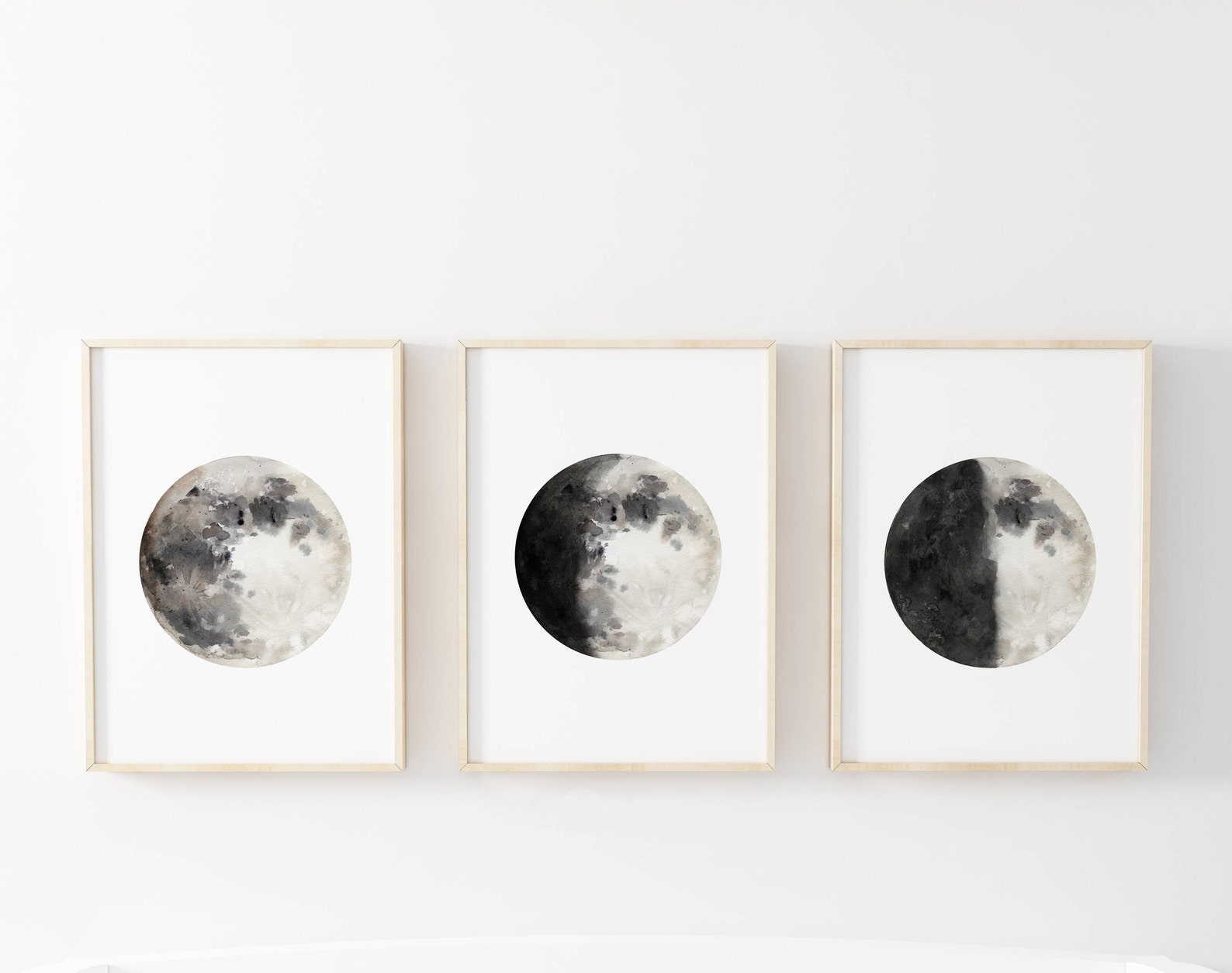 Moon Phase Moon Phases Set Set of 3 Prints Moon Phases Wall - Etsy