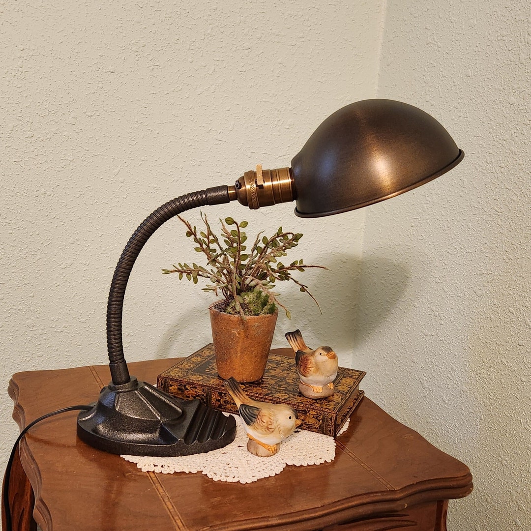 1930’s Vintage Richlite Gooseneck Desk or Table Lamp With Ornate Base ...