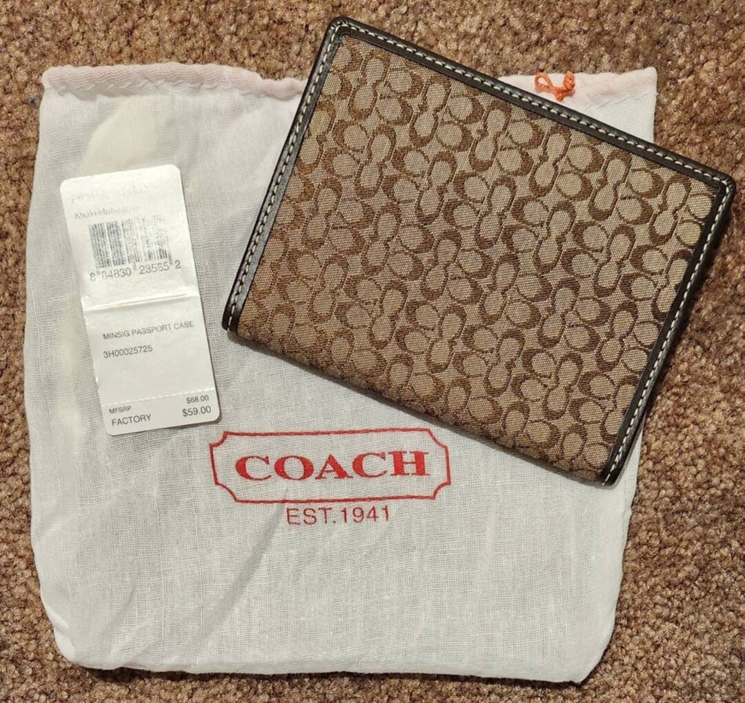 Coach Khaki/mahogany F60158 Mini Signature Canvas-leather Passport Case ...