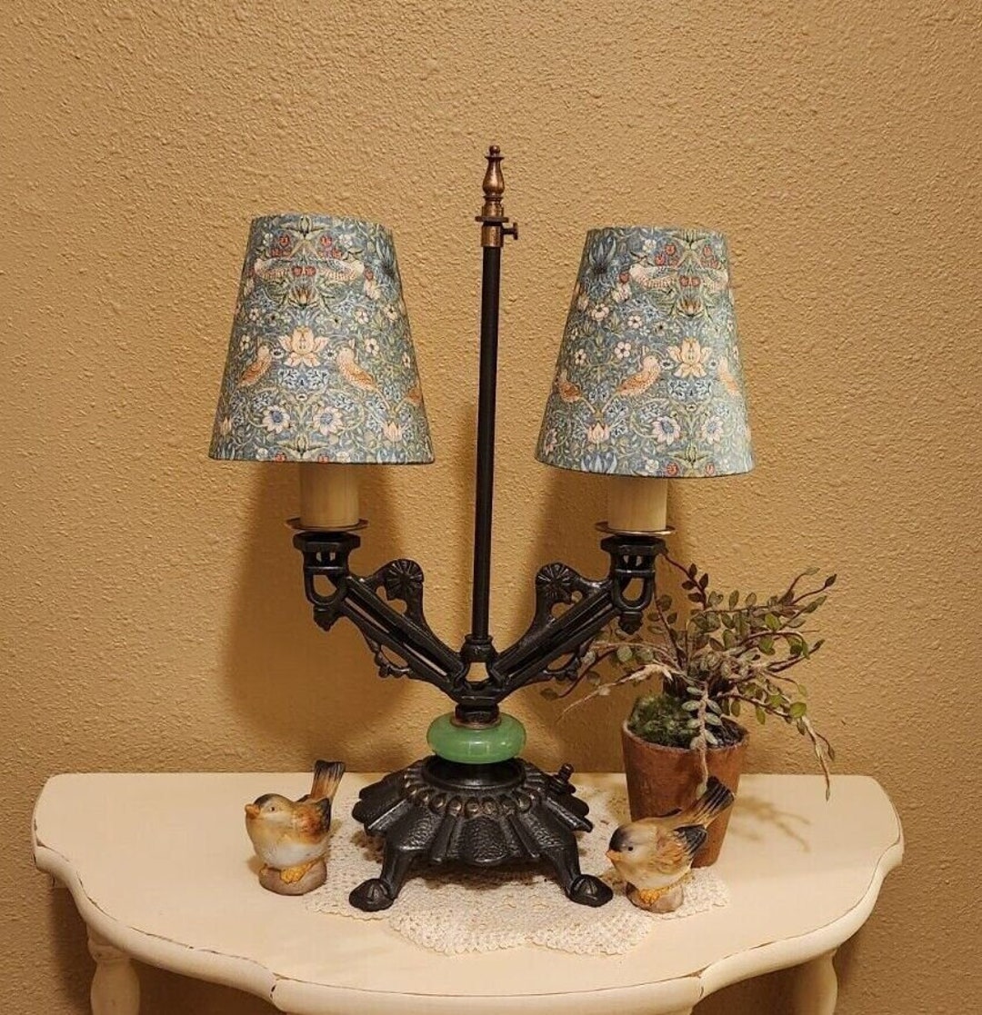 Vintage Two-arm Candelabra Table Lamp With Jadeite Spacer and Clip-on ...