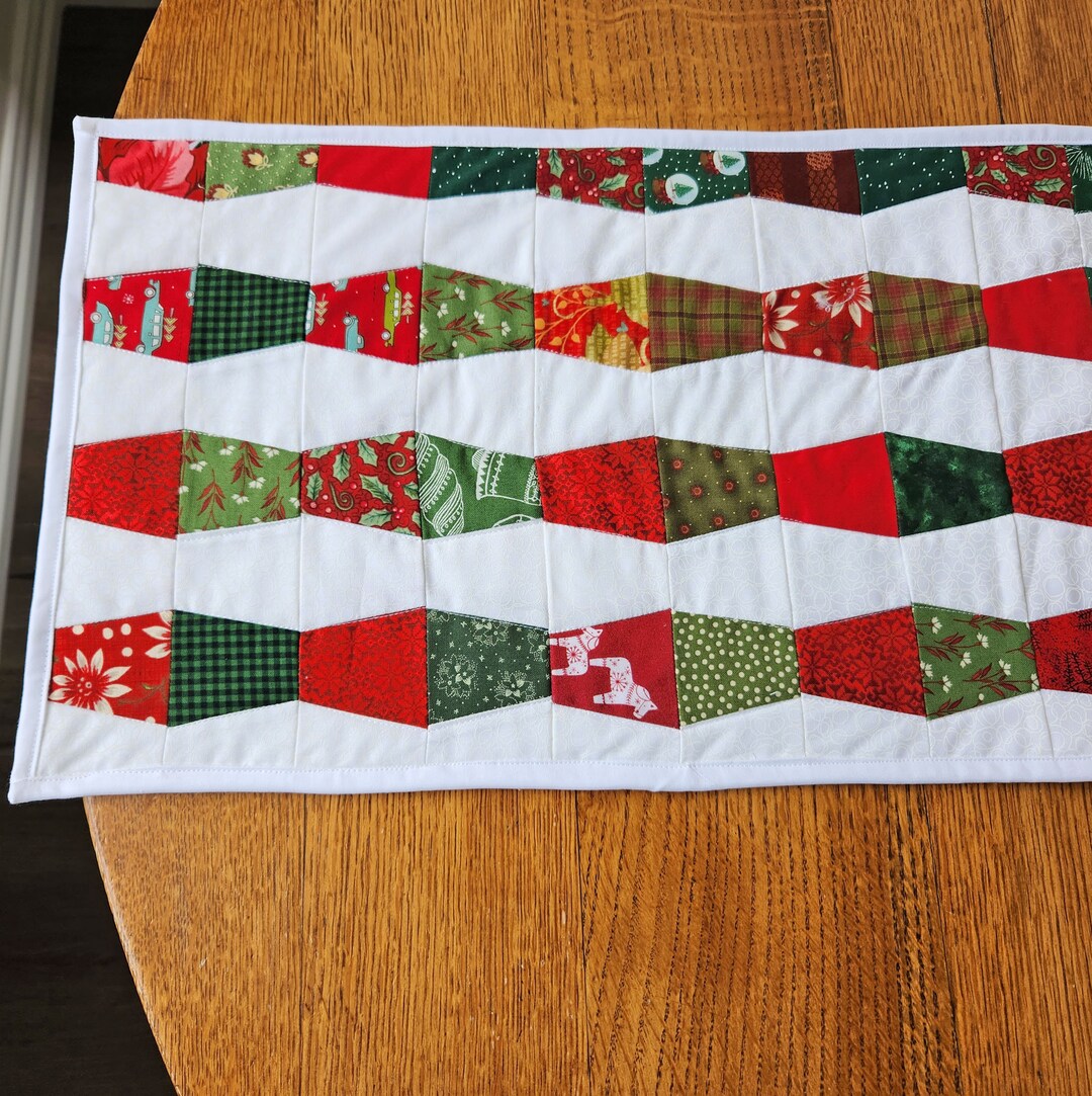 Christmas Table Runner, Scrap Quilt Table Runner, Quilted and Handmade ...