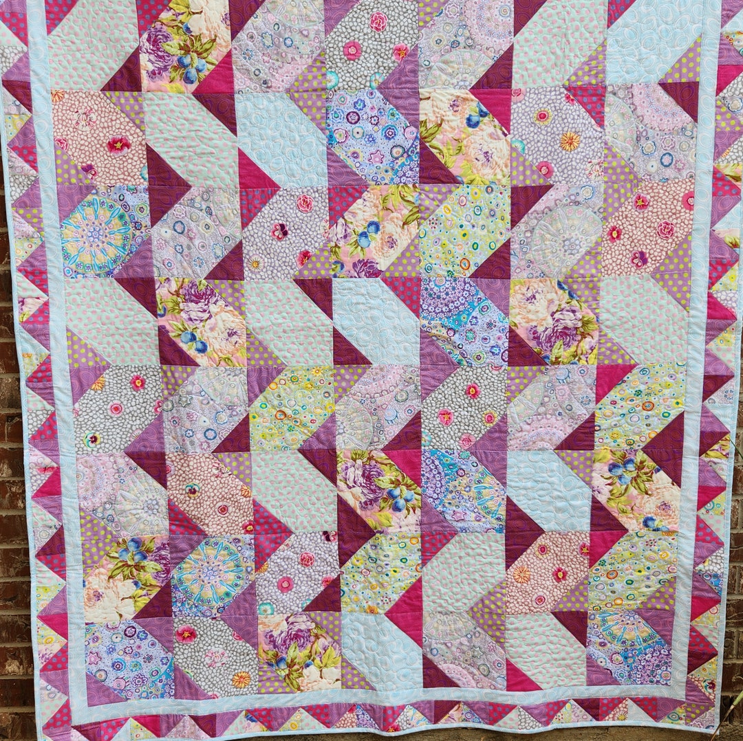 Handmade Pastel Quilt: Kaffe Fassett Fabrics, Pink Aqua Magenta (60" X ...