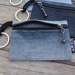 Key Chain Ring Denim Coin Purse Flat Card Wallet Small - Etsy