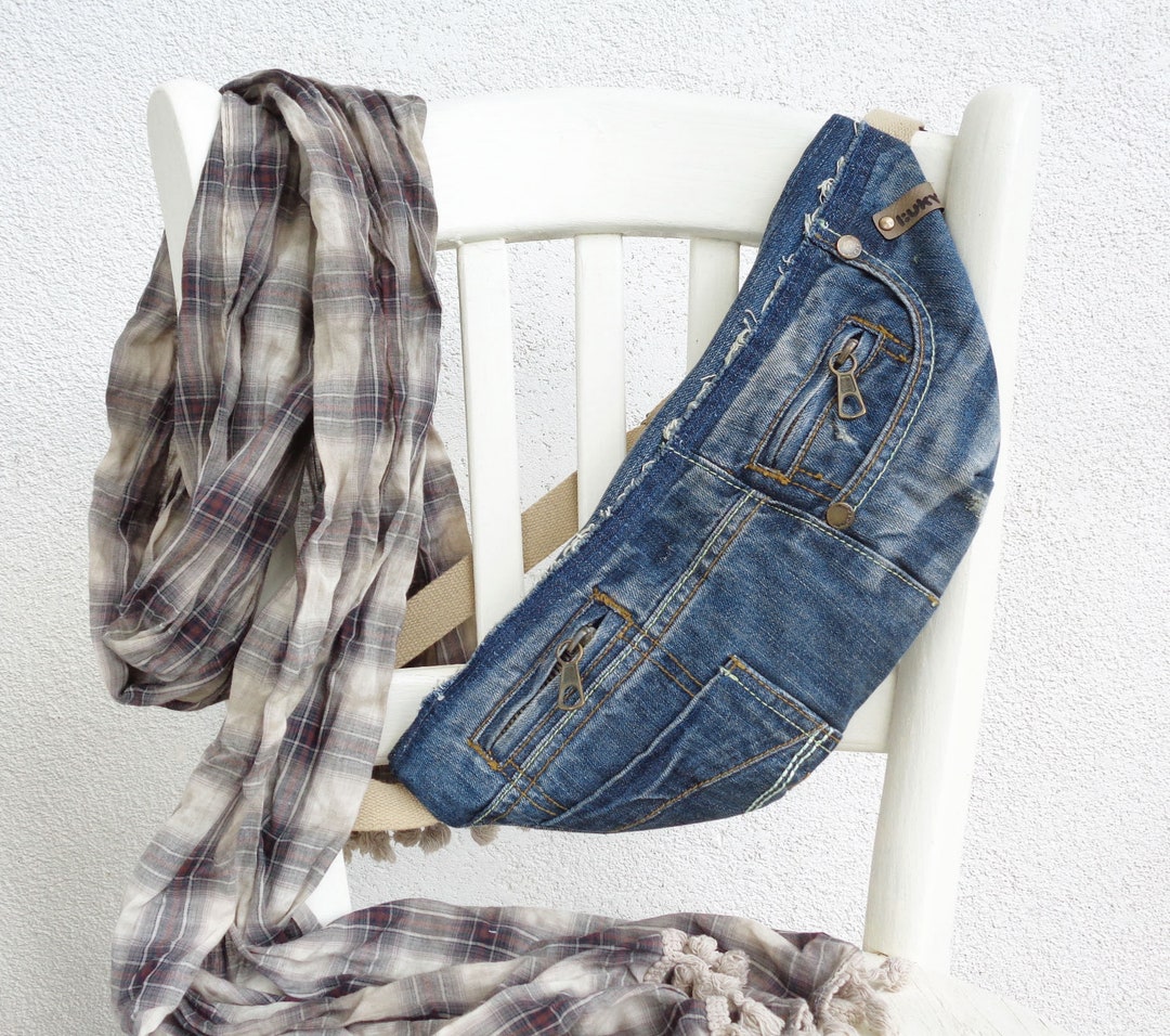 Flat Slouchy Bum Bag, Denim Moon Bag, Waist Bag, Soft Fanny Pack, Small ...