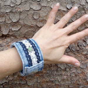 Denim Cuff Bracelet, Jeans Fabric Cuff Bracelet, Hippie Shabby Chic ...