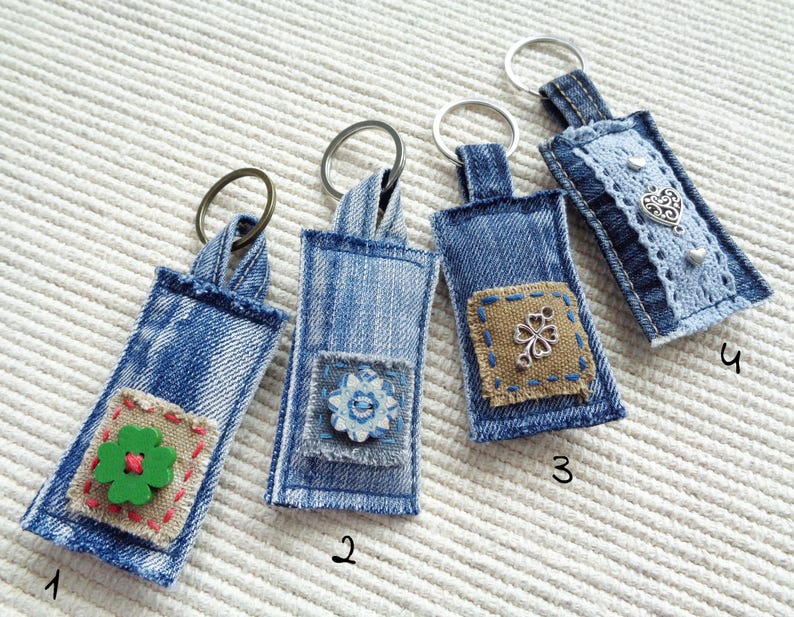Keychain, Upcycled Denim Key Fob, Keepsake, Lucky Charm, Small Gift for ...
