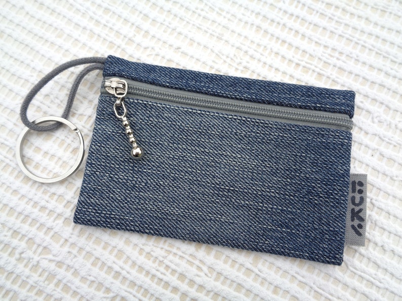 Key Chain Ring Denim Coin Purse Flat Card Wallet Small - Etsy