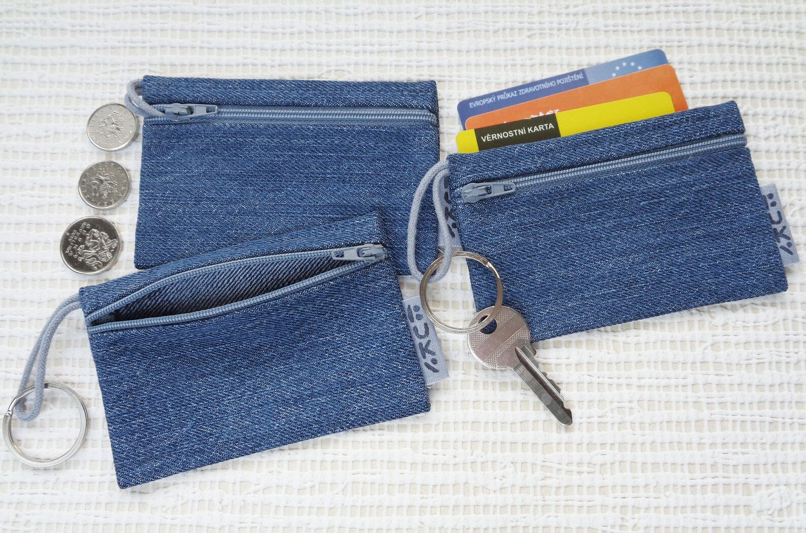 Keychain, Blue Denim Coin Purse, Flat Wallet, Small Zippered Pouch ...