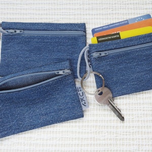 Keychain, Blue Denim Coin Purse, Flat Wallet, Small Zippered Pouch ...