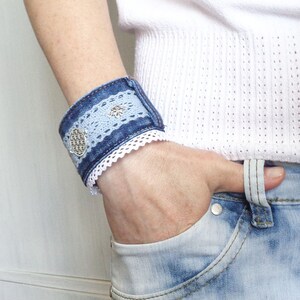 Denim Cuff Bracelet, Jeans Fabric Cuff Bracelet, Hippie Shabby Chic ...