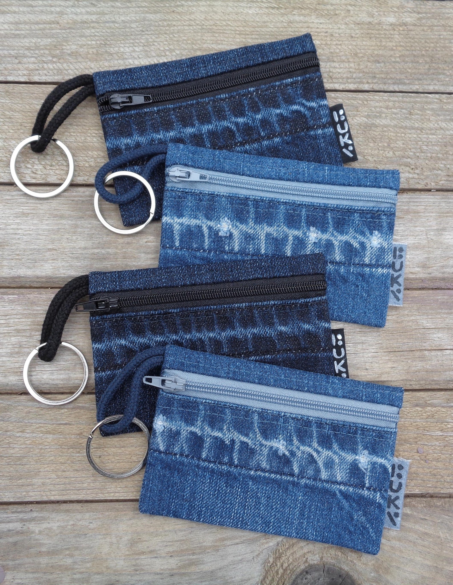 Key wallet key ring denim coin purse card wallet small | Etsy