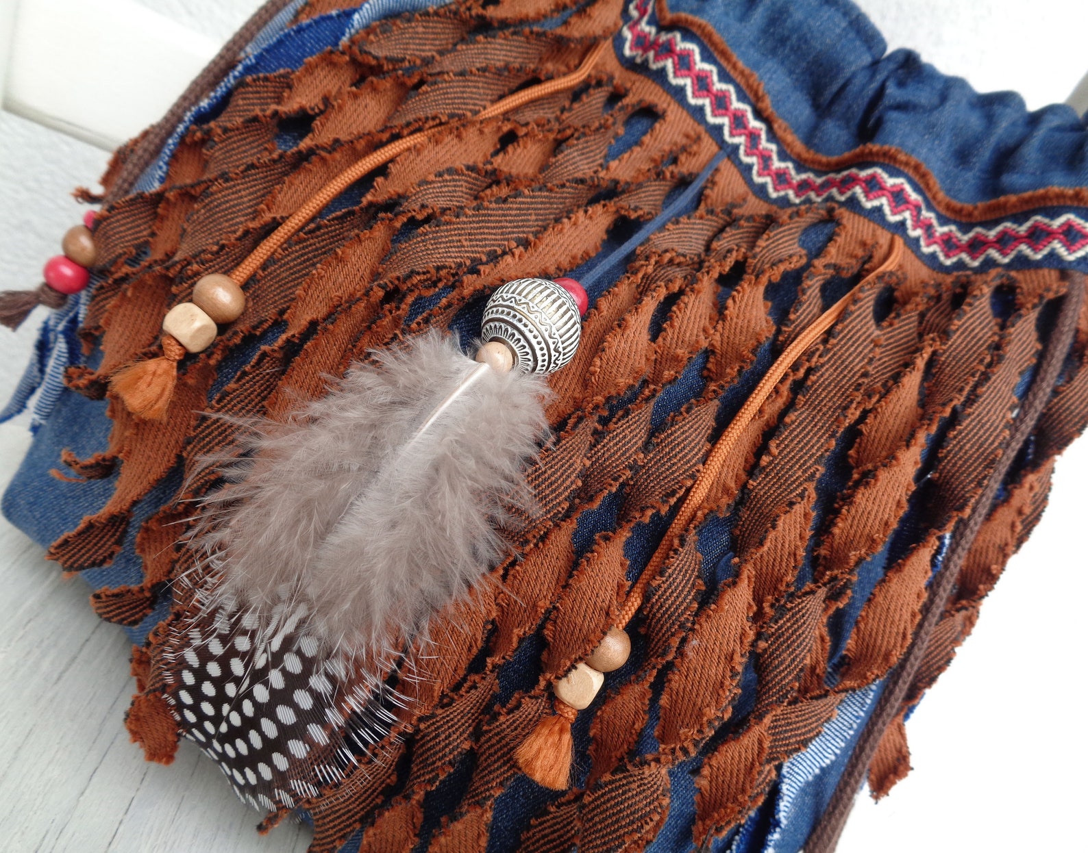 Small Denim Bag With Fringe Slouchy Soft Textile Bag Jeans - Etsy