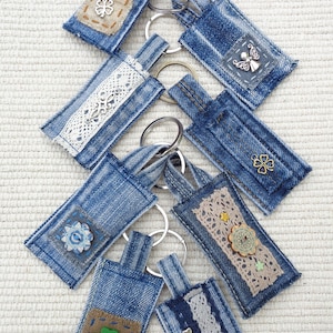 Keychain, Upcycled Denim Key Fob, Keepsake, Lucky Charm, Small Gift for ...