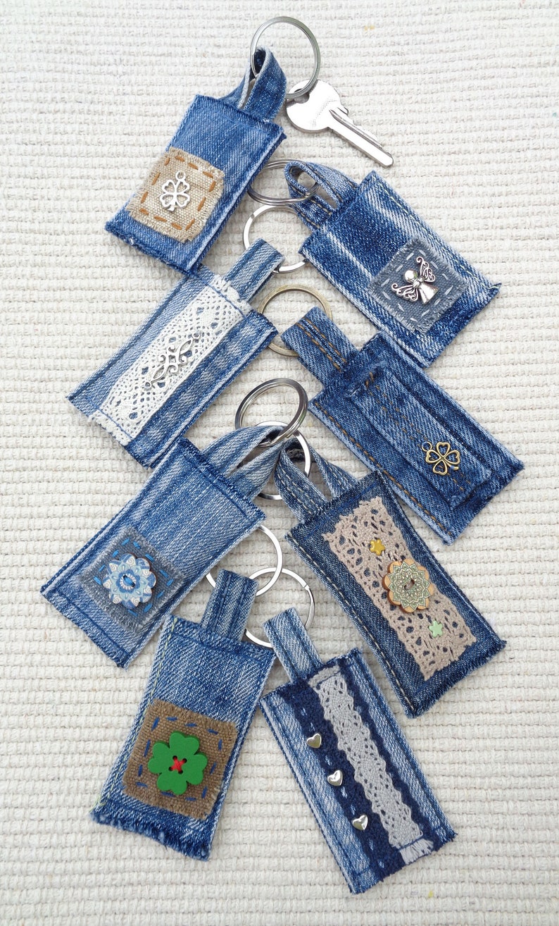 Keychain, Upcycled Denim Key Fob, Keepsake, Lucky Charm, Small Gift for ...
