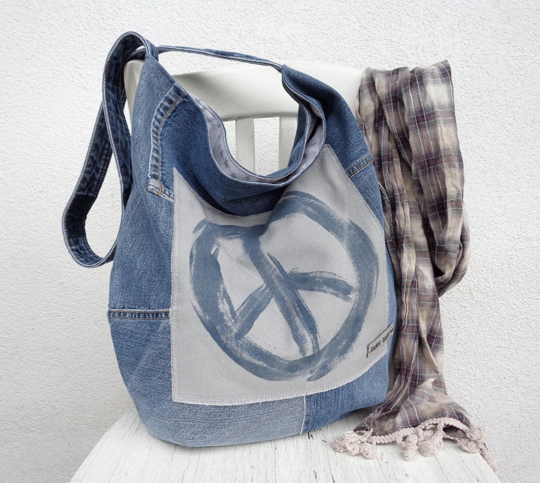 Large Denim Bag, Soft Slouchy Shoulder Bag, Jeans Purse, Boho Hippie ...