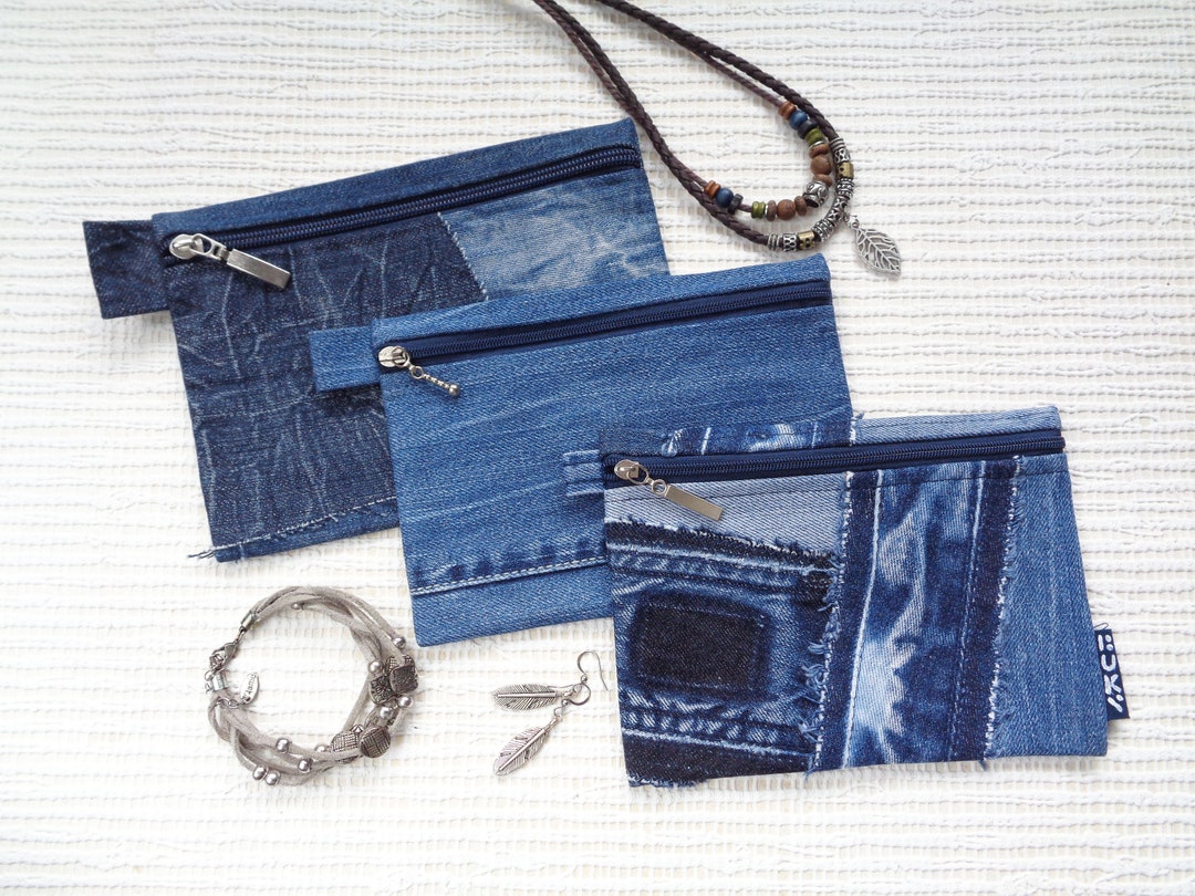 Denim Makeup Bag, Cosmetic Bag, Zipper Case, Denim Zippered Pouch, Zip ...