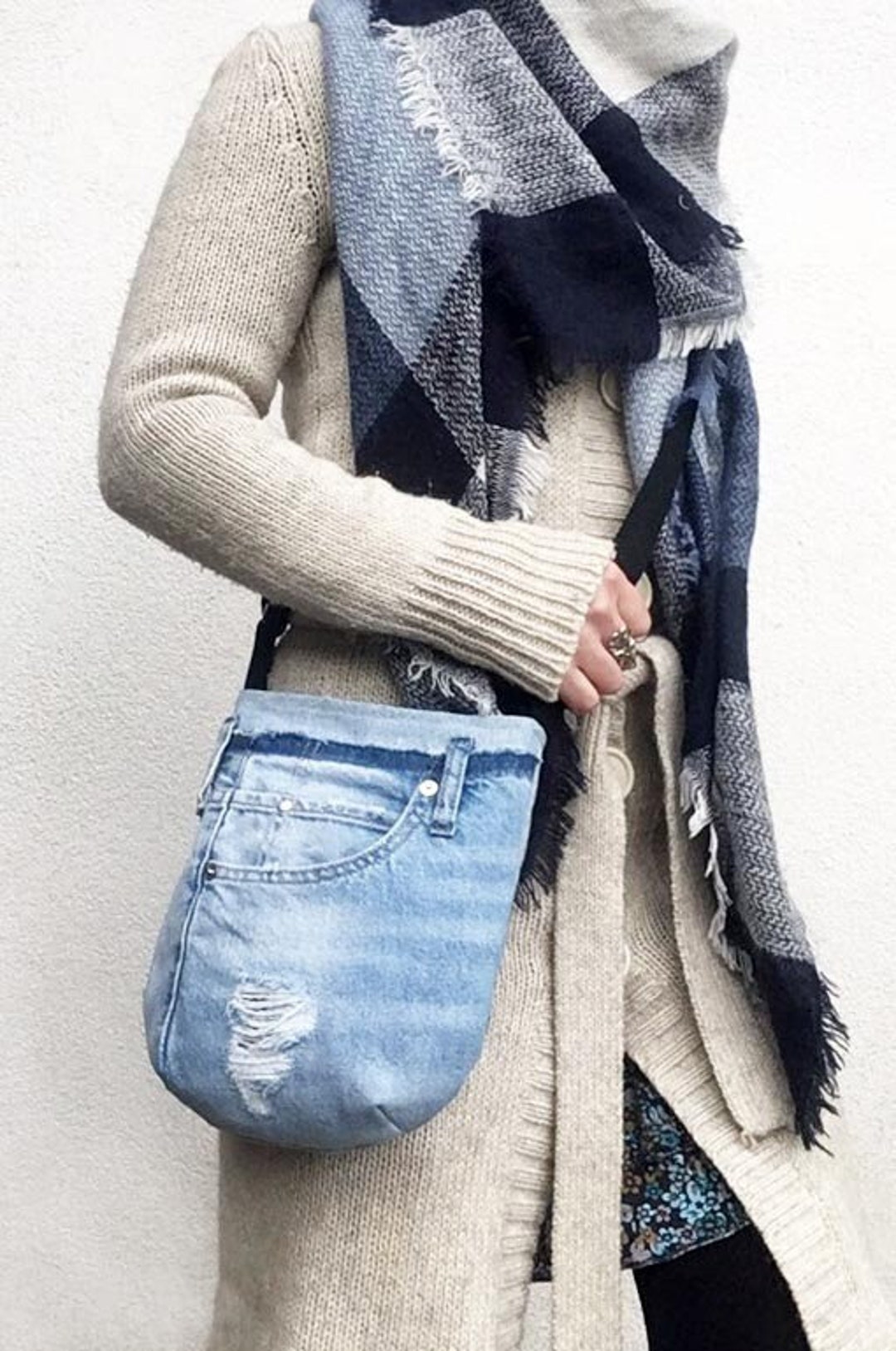 Denim Mini Bag, Cross-body Small Light Blue Jeans Hip Bag, Soft Textile ...