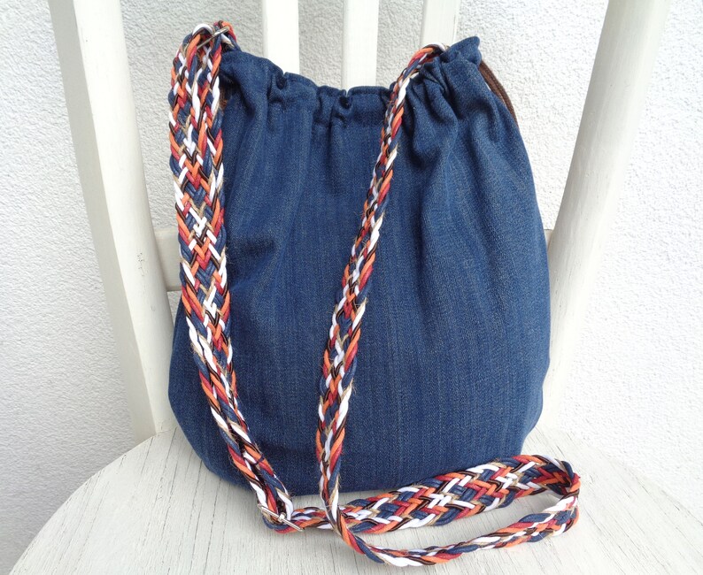 Small Denim Bag With Fringe Slouchy Soft Textile Bag Jeans - Etsy