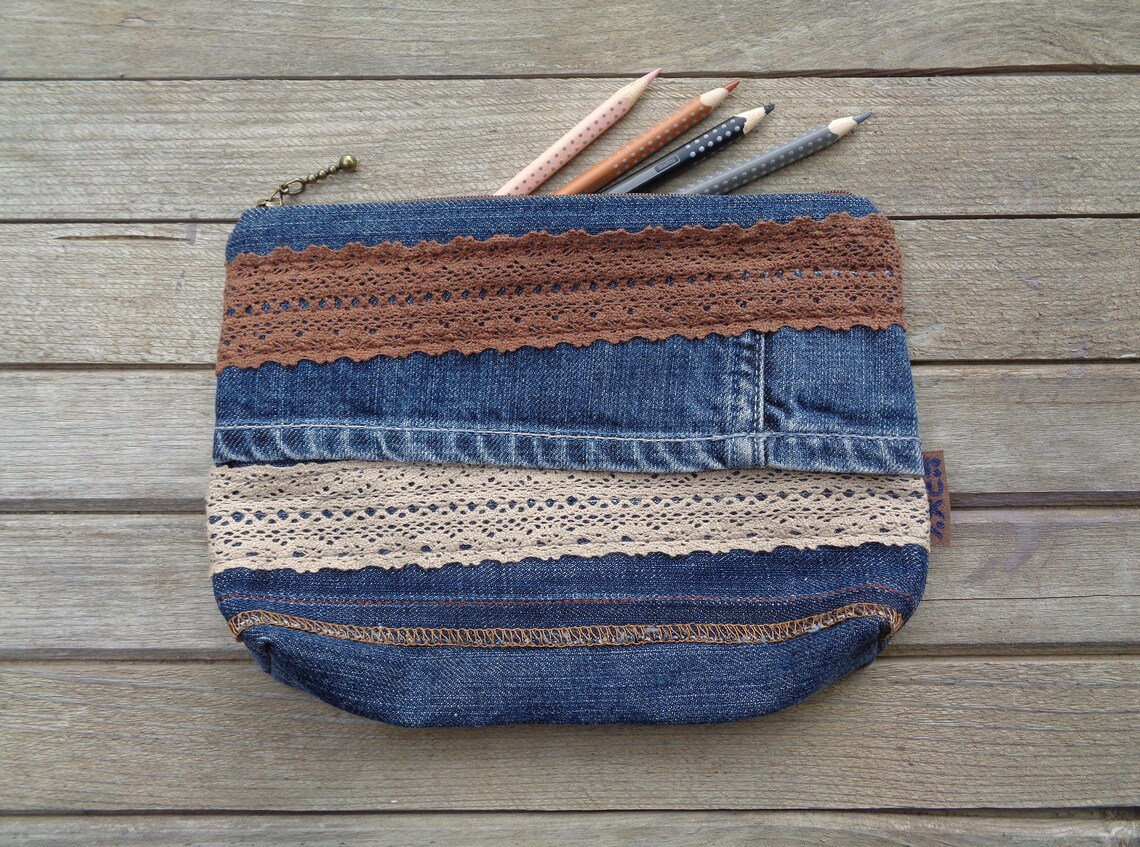 Make up Bag, Cosmetic Bag, Zipper Pouch, Jeans Makeup Case, Zipped ...